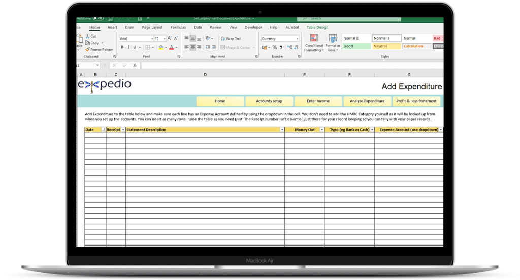 Self Assessment Income & Expense Tracker Spreadsheet - Expedio Data Design